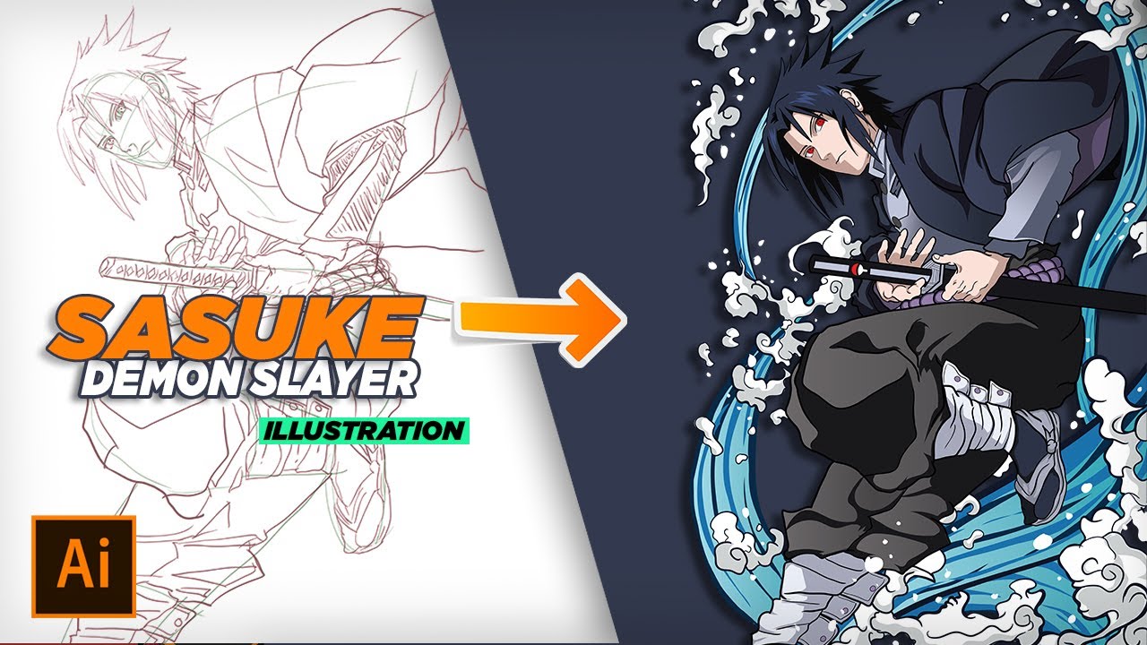Sasuke Uchiha x Demon Slayer Drawing on Illustrator - YouTube