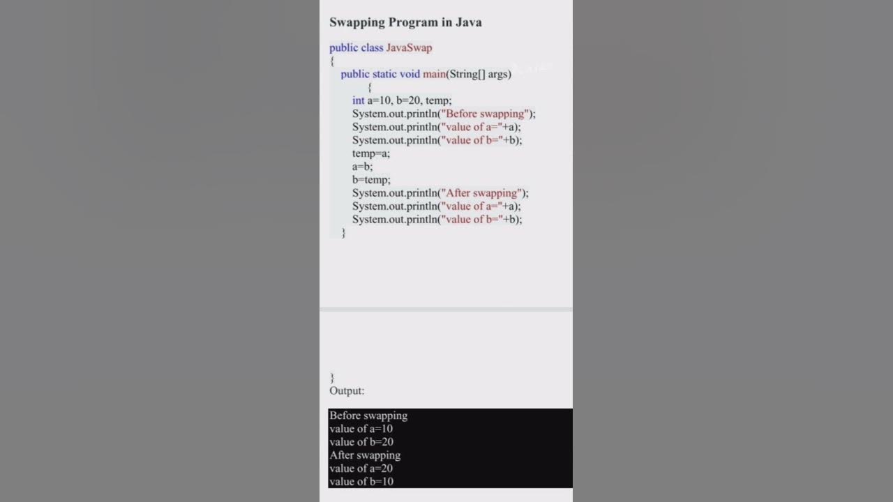 Swapping with third varible in java #java #coding - YouTube