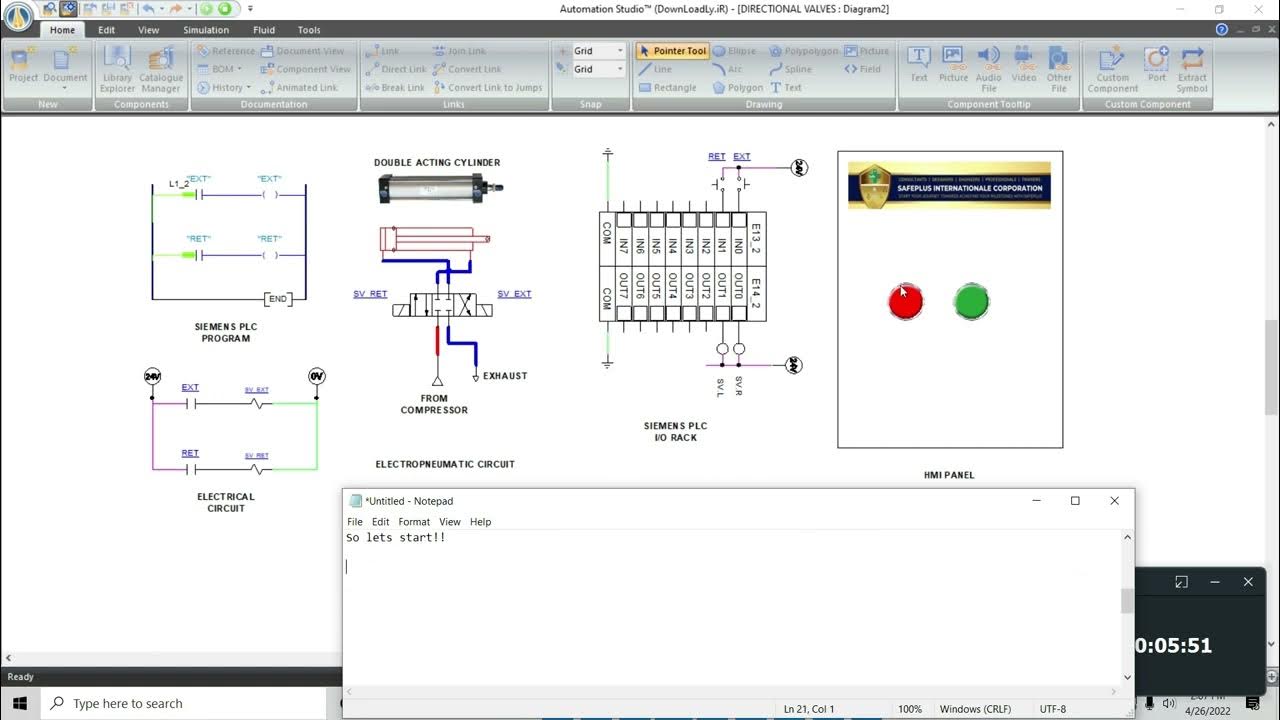[HD] Basic Electropneumatic Project with PLC| Automation Studio | Industrial Automation - YouTube