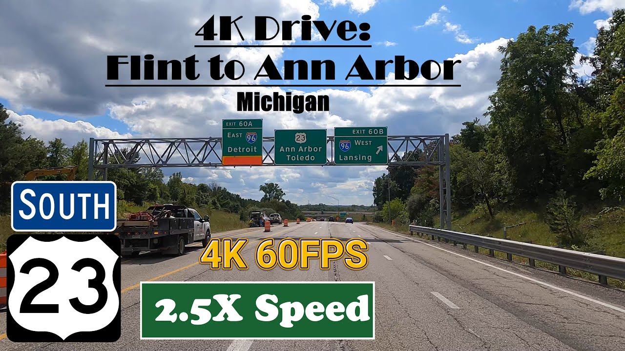 4K Drive: Flint to Ann Arbor. US 23 South. Michigan - YouTube