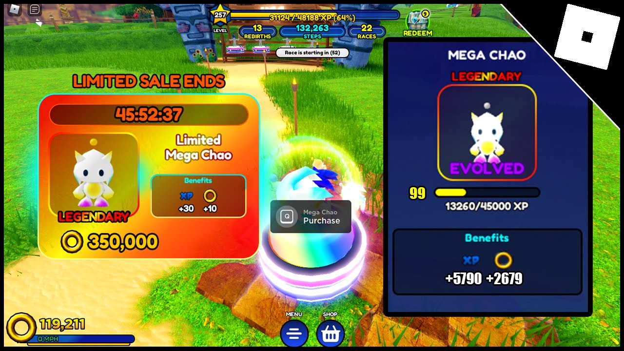 Evoluindo 5/5 o Pet lendário MEGA CHAO Ganha Muito XP e Argola, Roblox ...