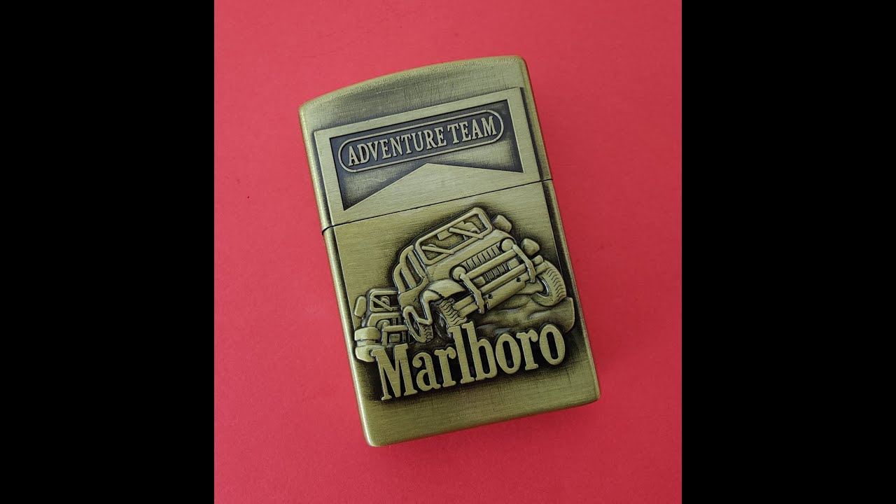 Original Army Embossed Jeep Marlboro Print Antique Gold Pocket Lighter ...