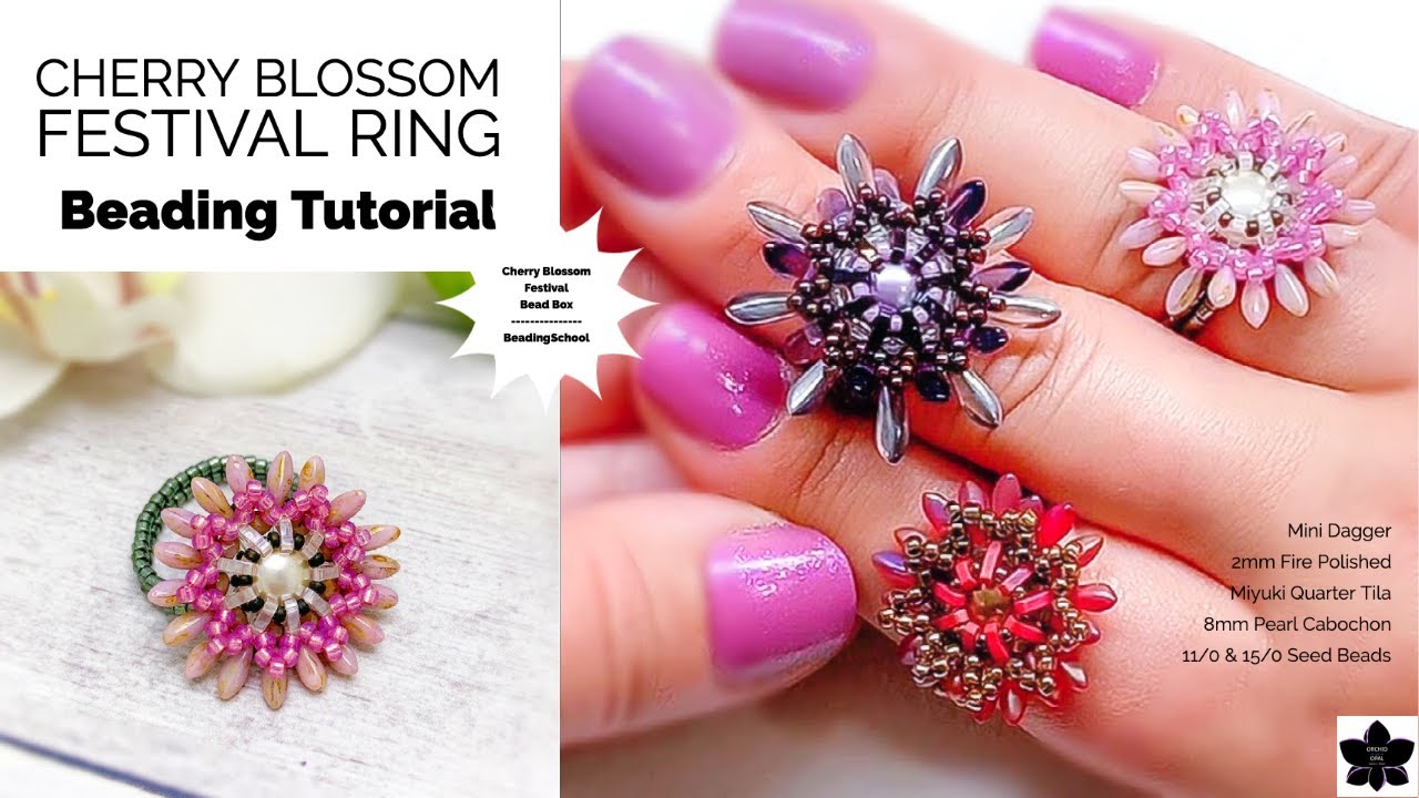 Cherry Blossom Festival DIY Beaded Ring Tutorial - YouTube