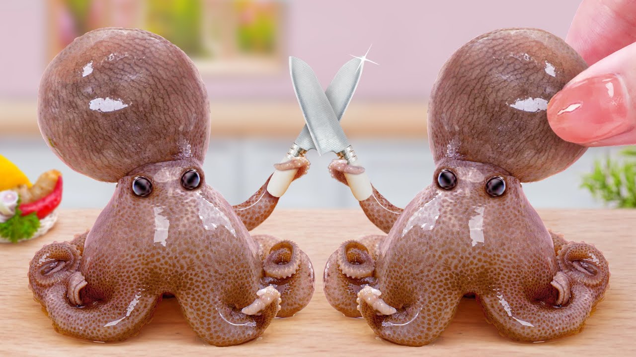 🐙 Best Of Seafood Recipe Cooking Miniature Octopus Stir Fried Tomato Sauce 🍅 Mina Mini Kitchen ...