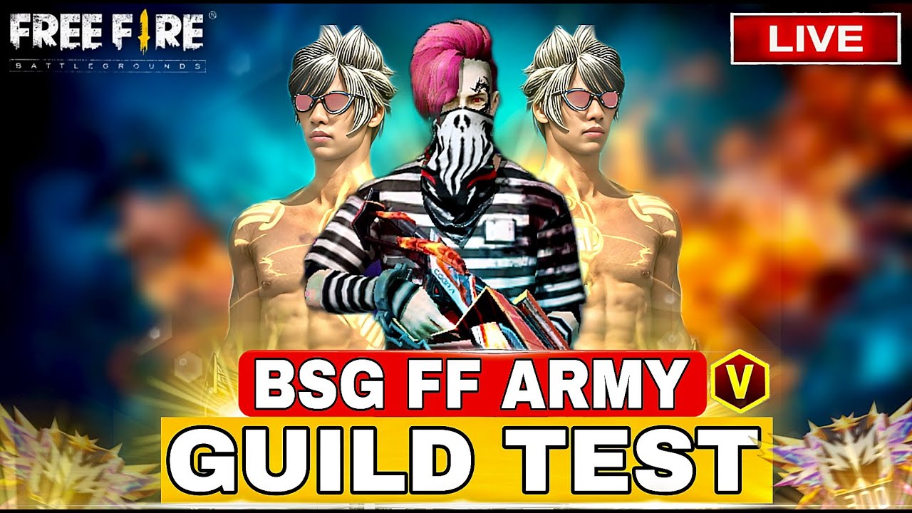 Free Fire Live Guild Test | 1 VS 2 BSG FF ARMY GUILD TEST India Top ...