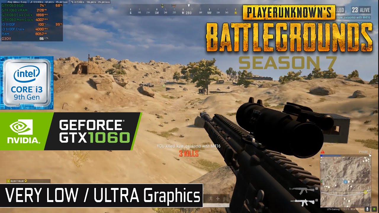 PUBG Season 7 | VERY LOW & ULTRA Graphics | GTX1060 6GB + i3 9100F ...