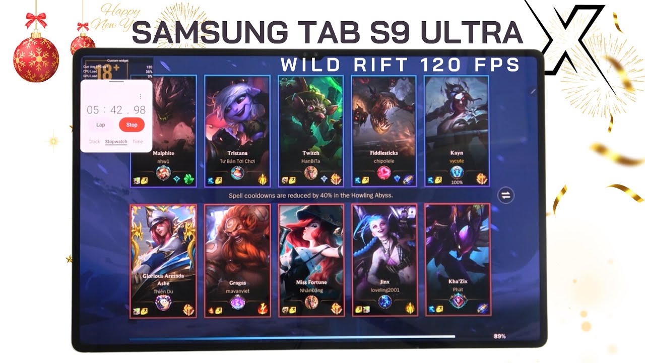 Samsung Tab S9 Ultra League of Legends Mobile Wild Rift Gaming test ...