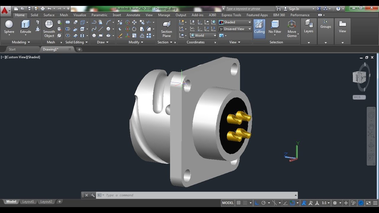 AutoCAD 3D, How to draw female plug, Right Angle Circular MIL Spec ...