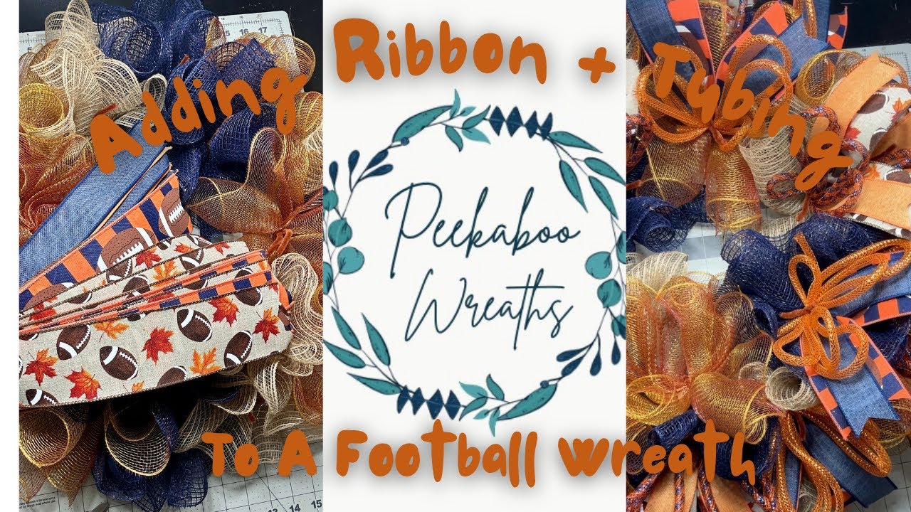 Add Ribbon & Tubing Bows to Navy & Orange Football Wreath | DIY Fall ...