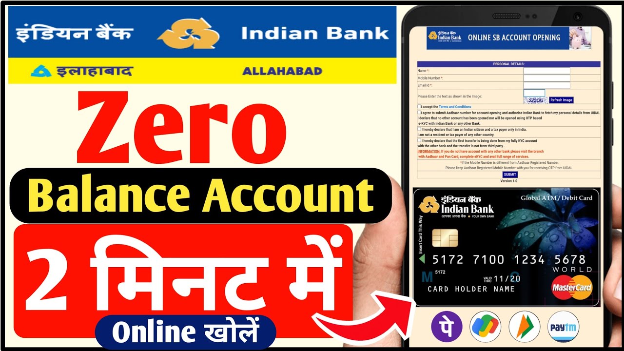 Indian Bank Zero Balance Account Opening Online | How to Open Zero ...