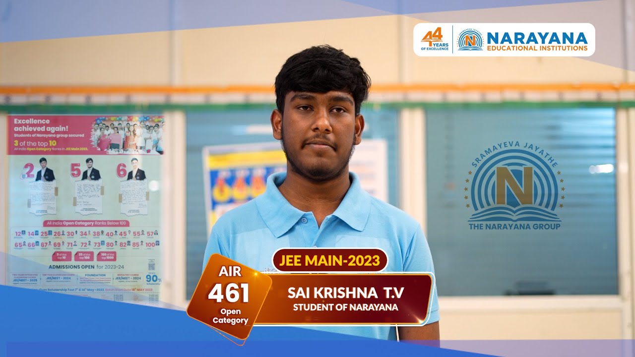 Meet Narayana's IIT JEE Main Topper - SAI KRISHNA MOHITH | AIR 461 ...