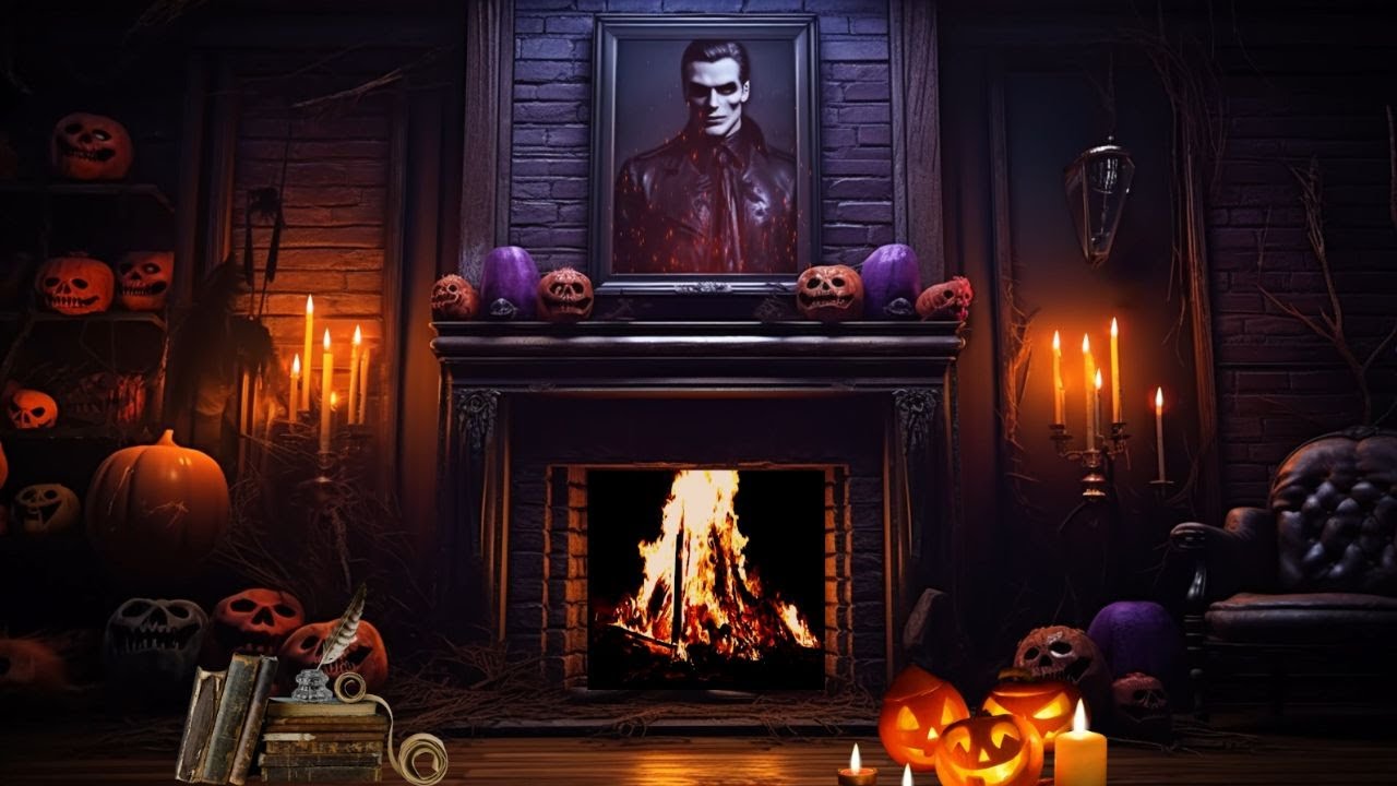 Cozy Fireplace Ambience in Haunted House: Crackling Fire, Night Spooky ...