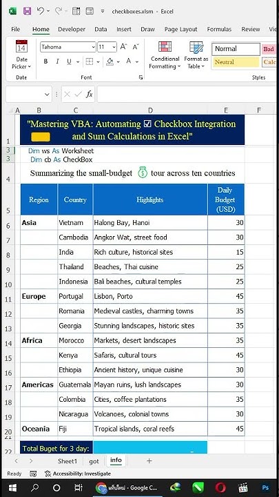 บทเรียน Excel '"Mastering VBA: Automating ☑ Checkbox Integration and Sum Calculations in Excel ...