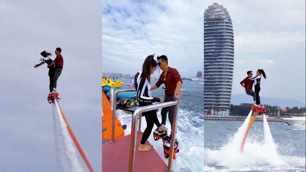 💎19🌹 The beautiful woman experienced the flyboard for the first time ...