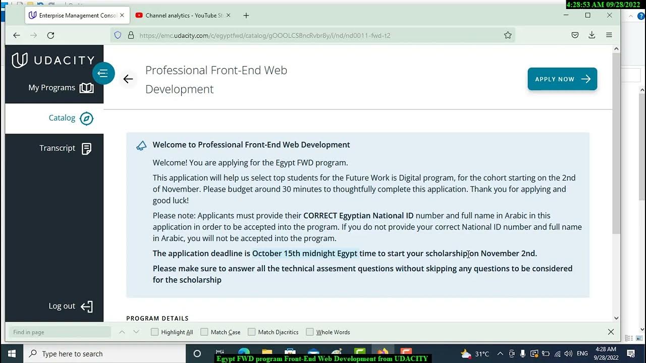 Egypt FWD program scholarship Front-End Web Development from UDACITY - YouTube
