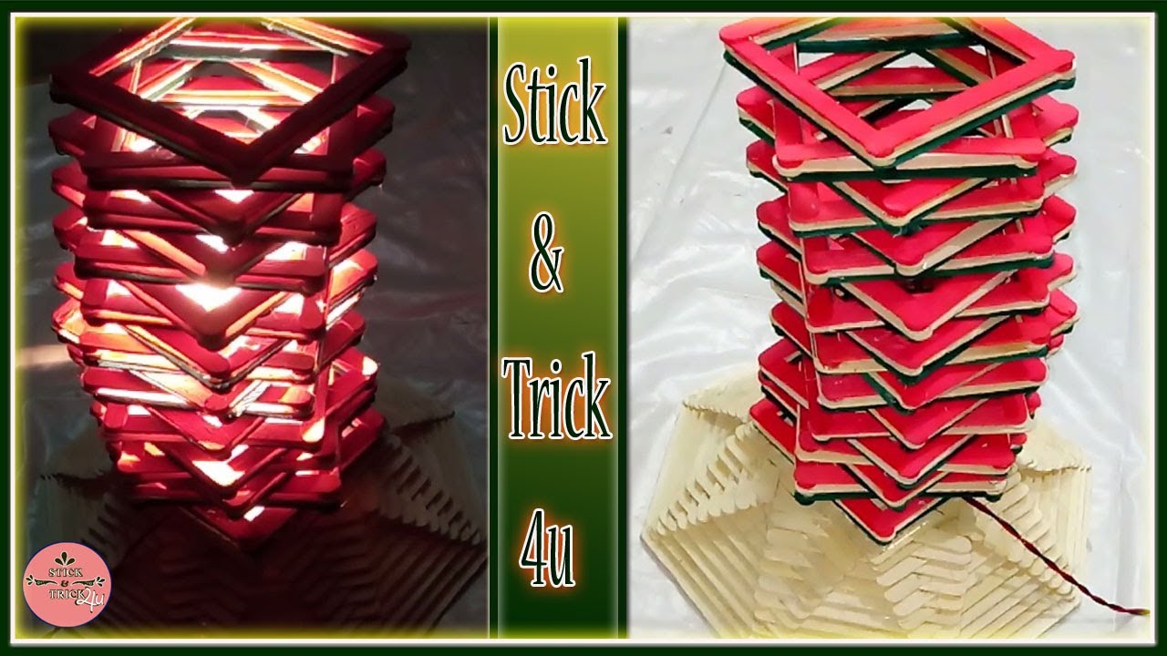 How to make a Popsicle Stick Table Lamp || Popsicle Stick Lamp Shade ...