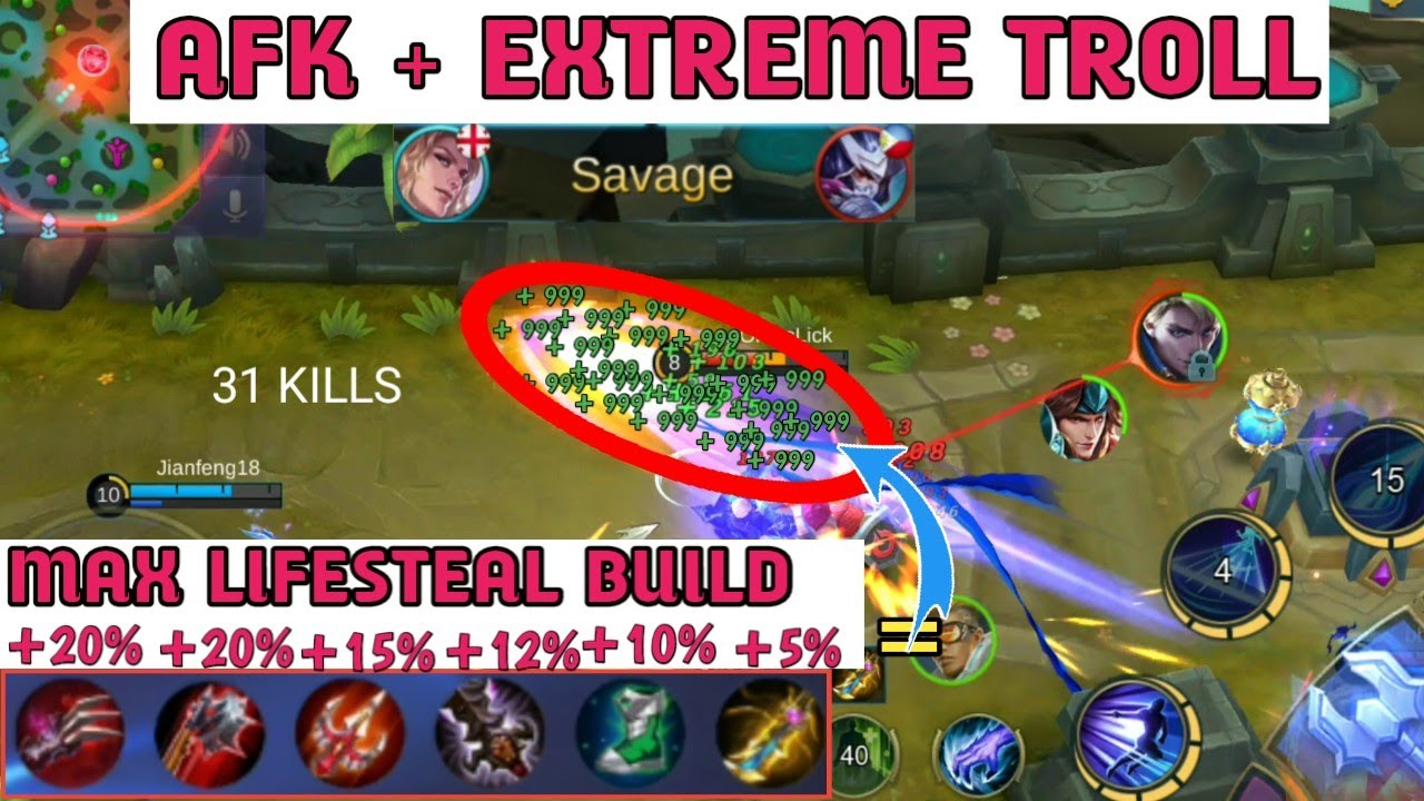 MAX LIFESTEAL | AFK + TROLL | FULL LIFESTEAL BUILD | MOBILE LEGENDS ...