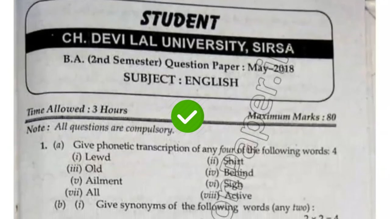2018 Cdlu BA 2nd Sem English Question Paper - YouTube