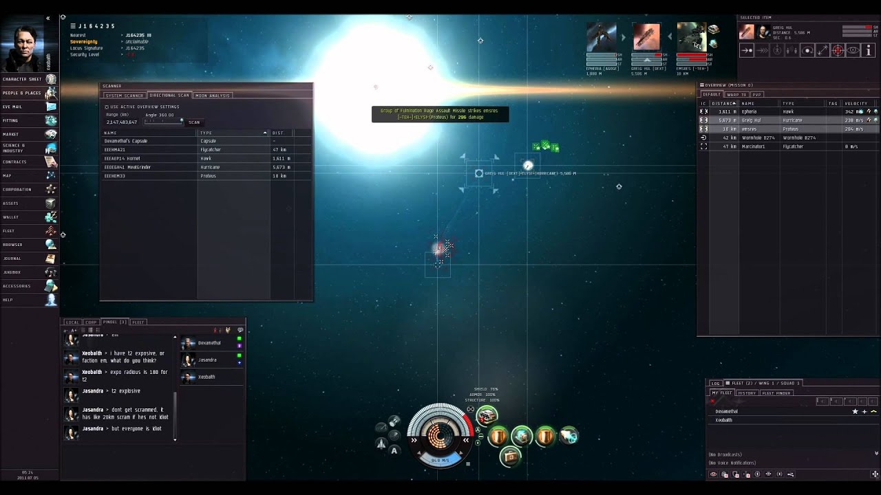 EVE Online PVP Tengu vs (Proteus, Hurricane, Hawk, Flycatcher) - YouTube