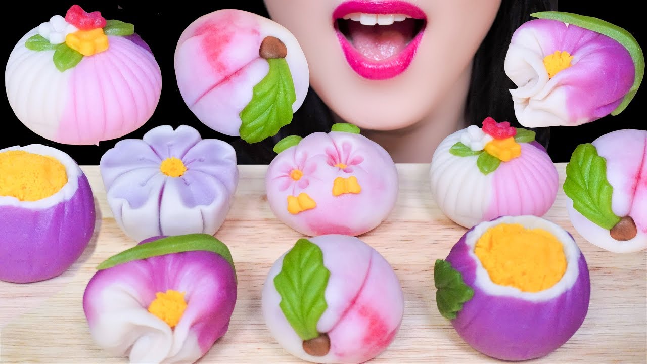 ASMR 화과자 먹방 🌸 FLOWER RICE CAKE, FRUIT RICE CAKE 🍑 WAGASHI 和菓子 わがし咀嚼音 ...