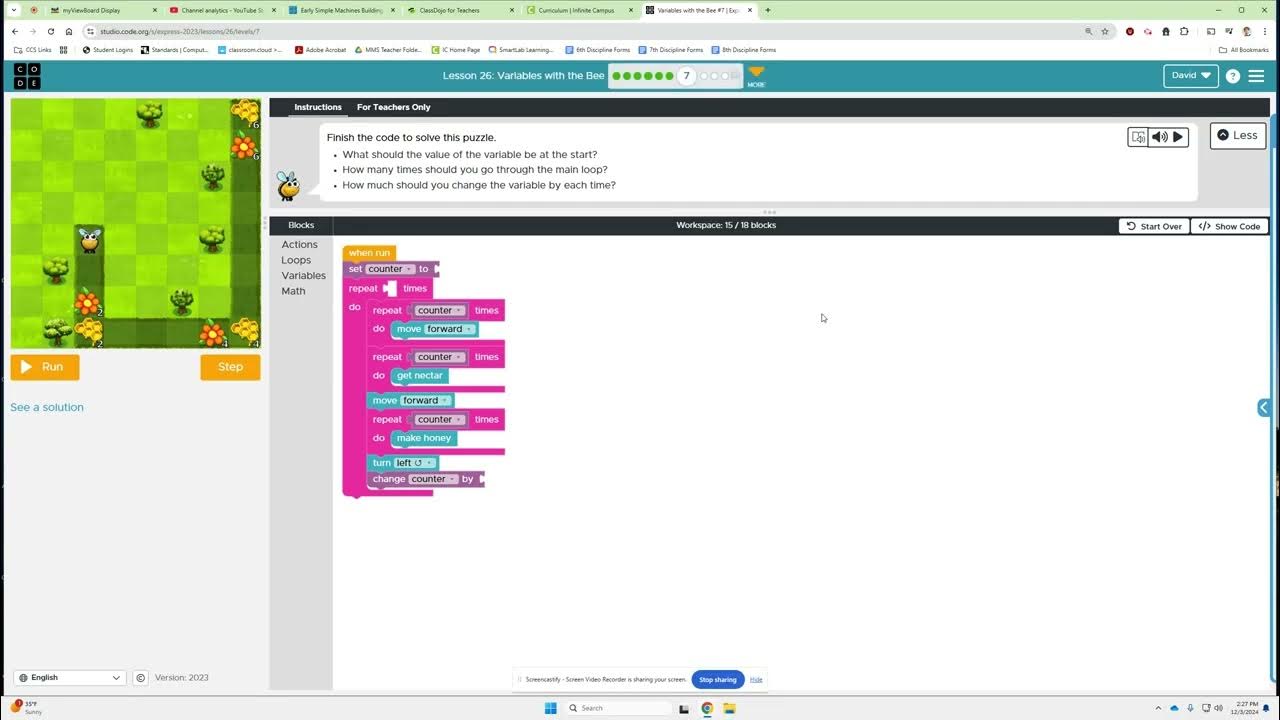 Code.org Express: Lesson 26 - Variables with The Bee - YouTube