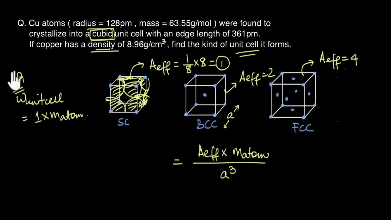 Worked example - Finding out the unit cell formed from density | Solids | Chemistry | Khan ...