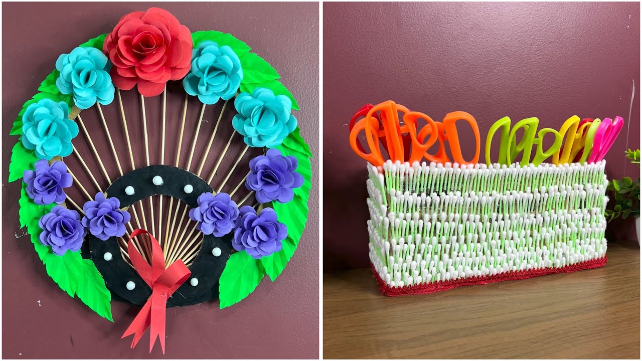 DIY Flower Wall Decor & Cotton Bud Organizer | Creative Craft Ideas ...