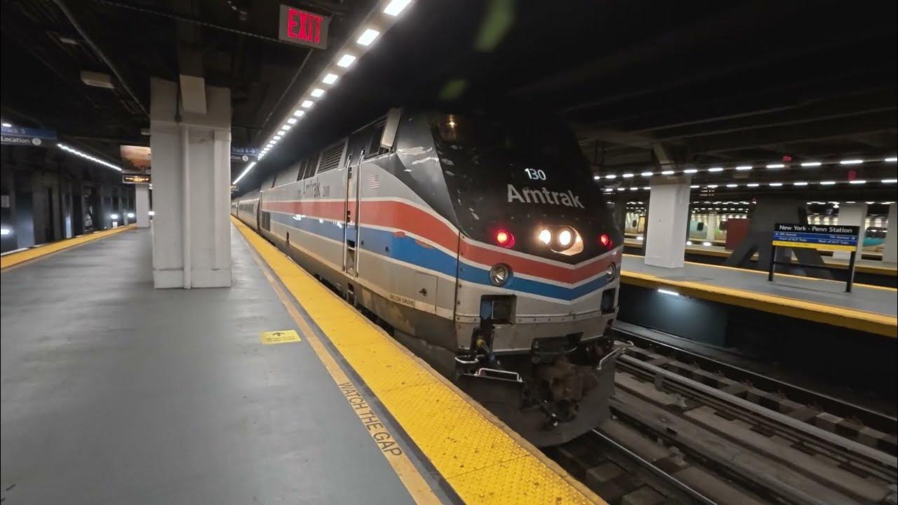 Amtrak P42 No. 130 on Maple Leaf Train No. 64 - New York Penn Station - YouTube