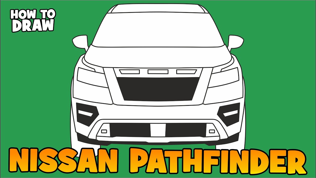 How to draw a car Nissan Pathfinder 2023 front view in vector outline ...