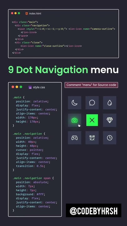 9 Dot navigation menu || Using html and css #coding #programming #codebyhrsh - YouTube