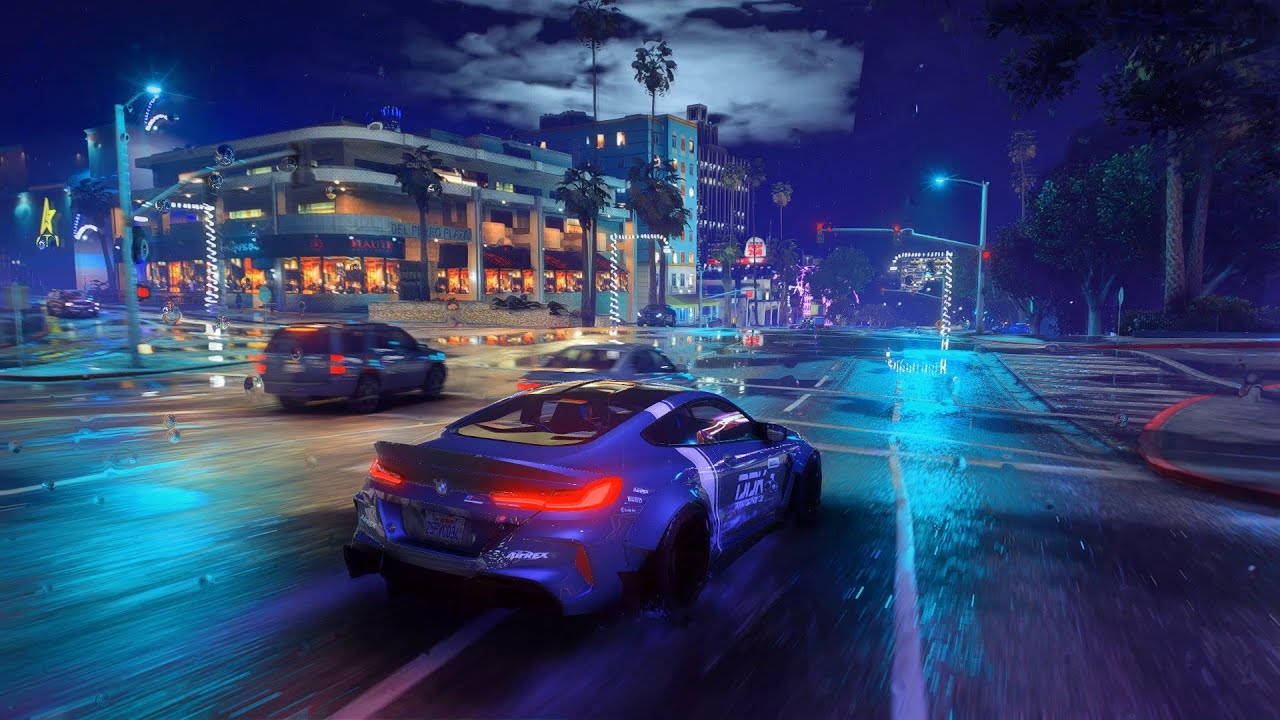GTA 5 Enhanced Lighting Brighter night with wet road & Ray tracing ...