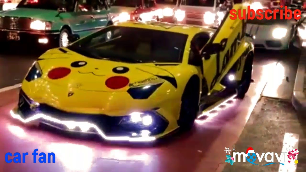 Pikachu stiker lamborghini with awesome light..... - YouTube