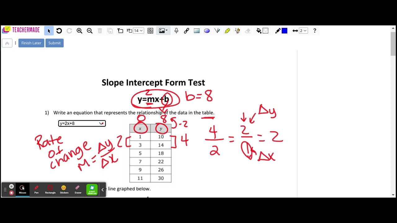 Find equation in slope intercept form from a table - YouTube