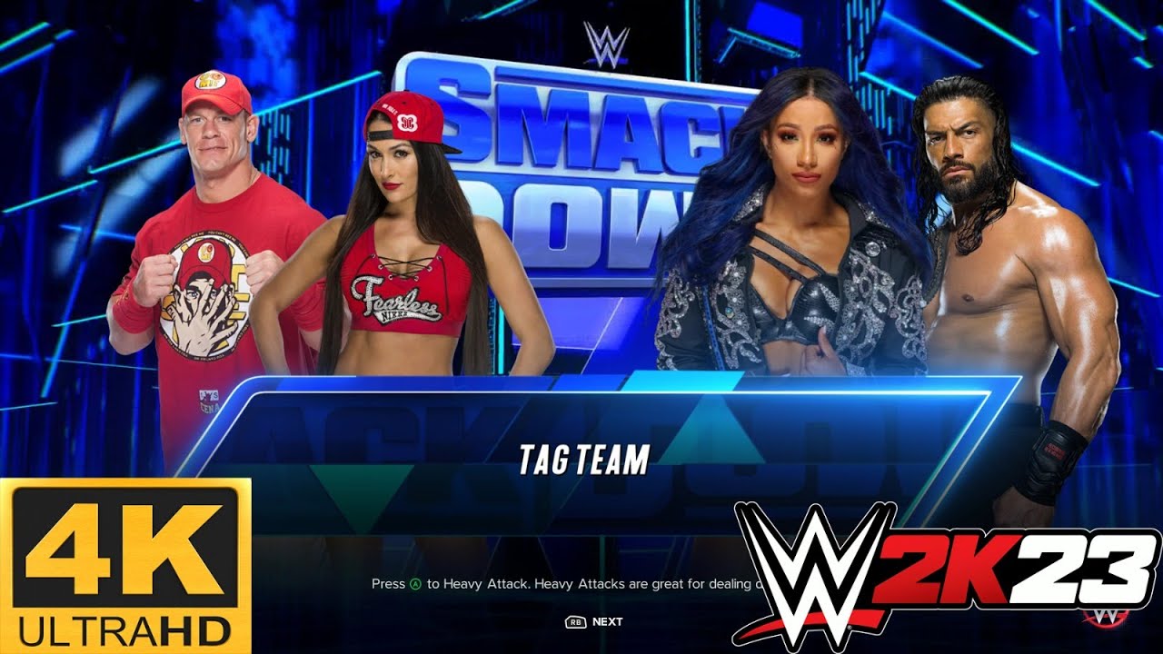 JOHN CENA NIKKI BELLA VS SASHA & ROMAN REIGNS MIXED TAG TEAM MATCH ...
