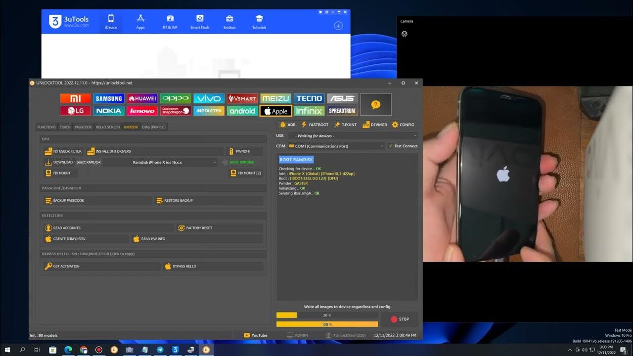 Iphone X IOS16 x x Supported Boot Ramdisk, Bypass Hello, Restore File Backup, Read HW UnlockTool ...