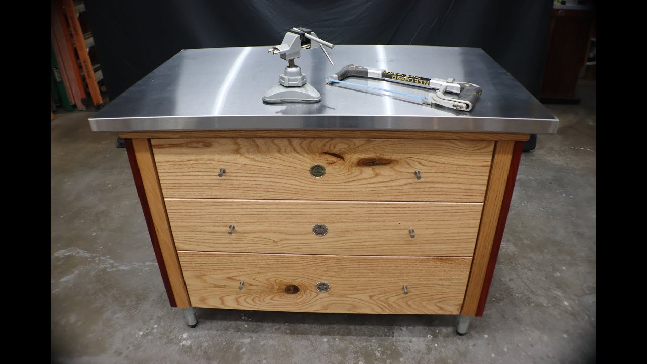 SHOP WORK BENCH WITH STAINLESS STEEL TOP - YouTube