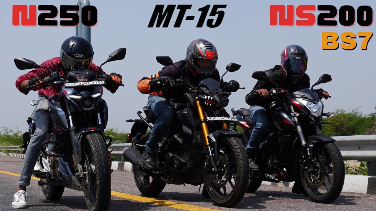 2023 Bajaj Pulsar NS200 BS7 vs Yamaha MT15 2.0 vs Pulsar N250 Drag Race ...