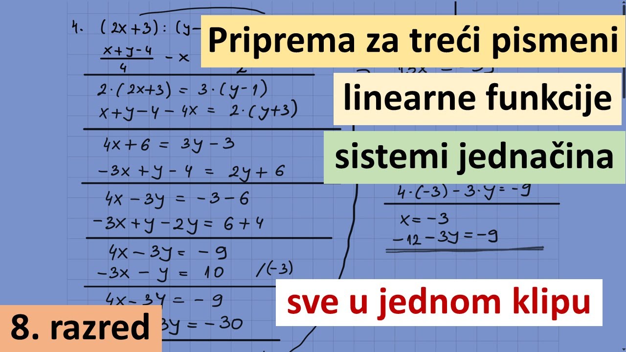 Priprema za treći pismeni, linearne funkcije i sistemi jednačina, osmi ...