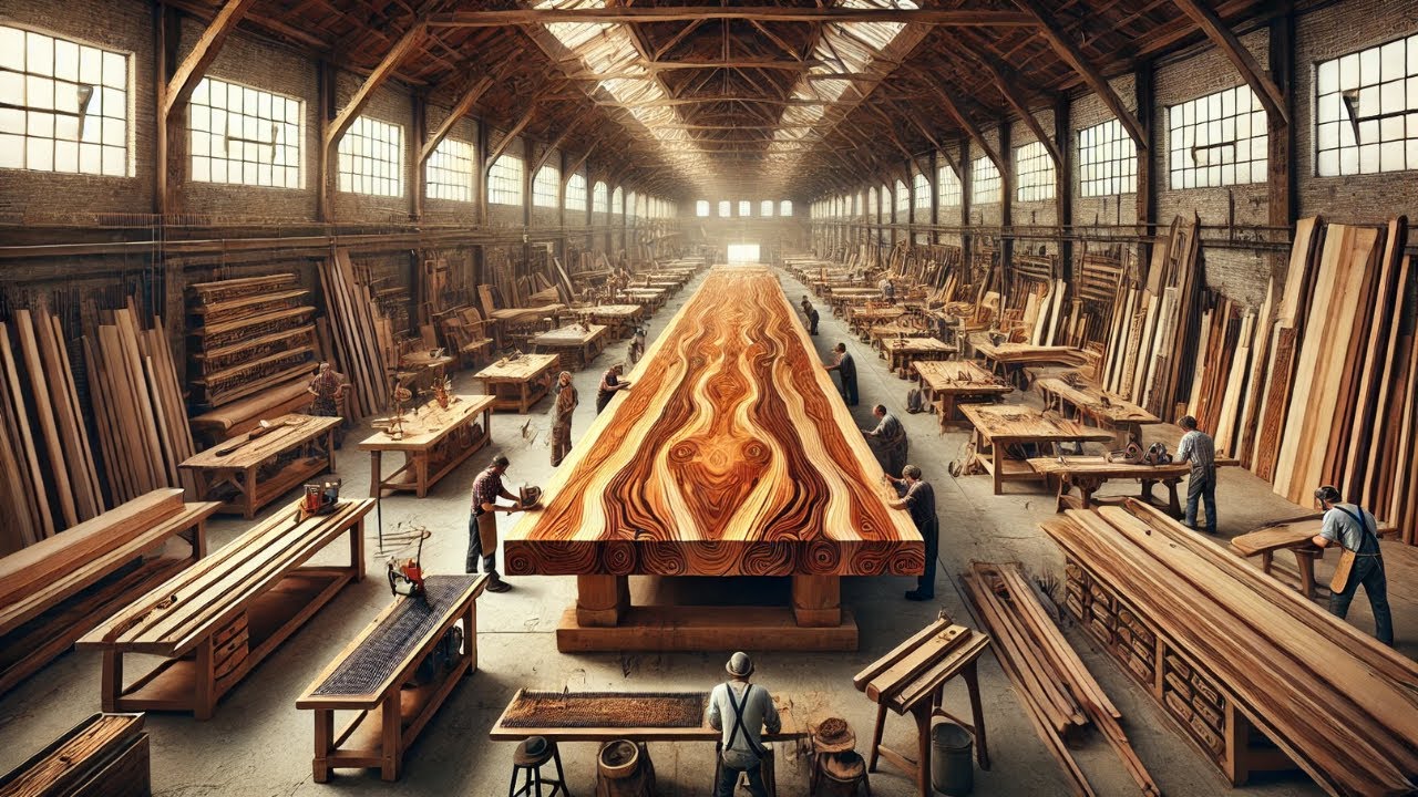 Incredibly Large Wood Cutting Factory Making Giant Wooden Tables ...