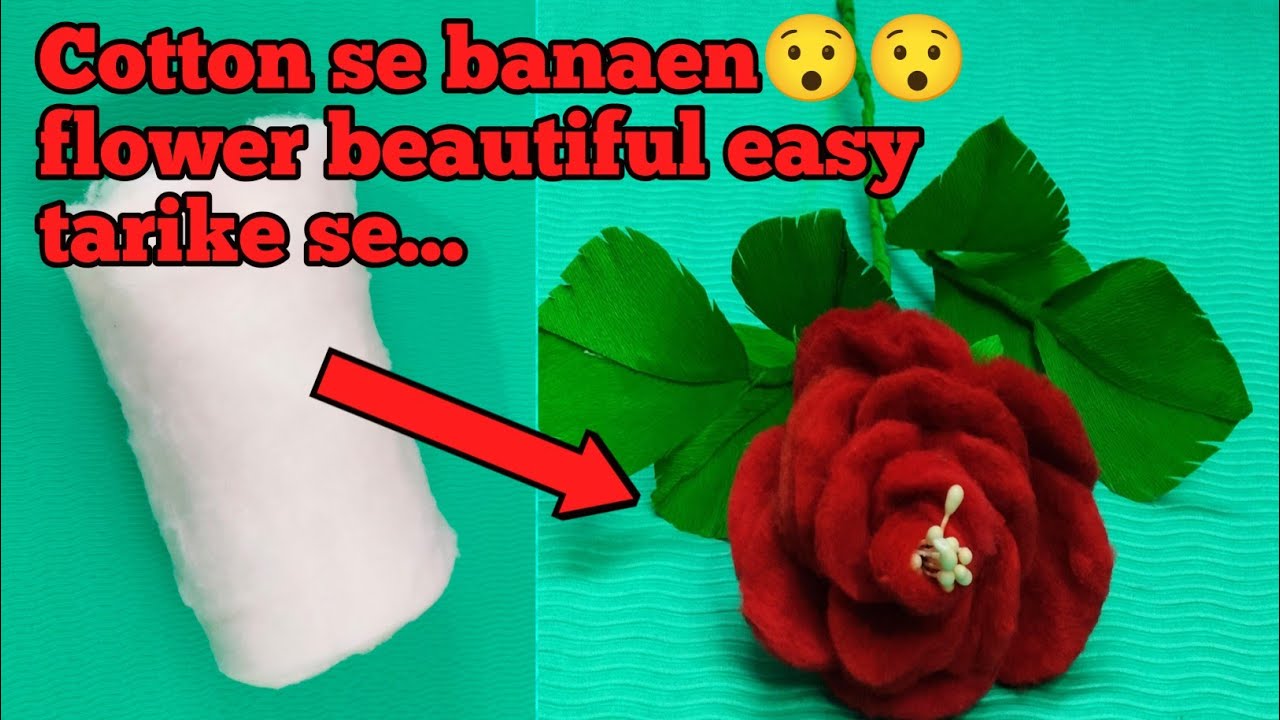 How to make cotton Rose flower at home/ cotton design/ art and craft ...
