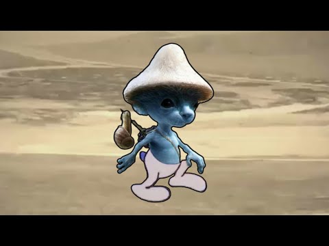 Blue Smurf cat walking meme (we live we love we lie)