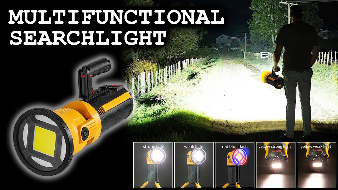 Multi-functional Cordless Searchlight with Tripod l 5 Light Modes - YouTube