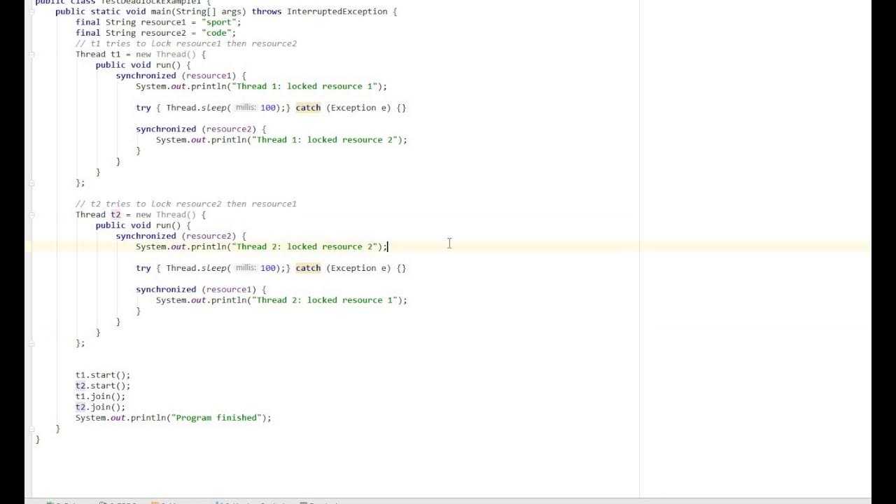Deadlock in Java simple example - YouTube