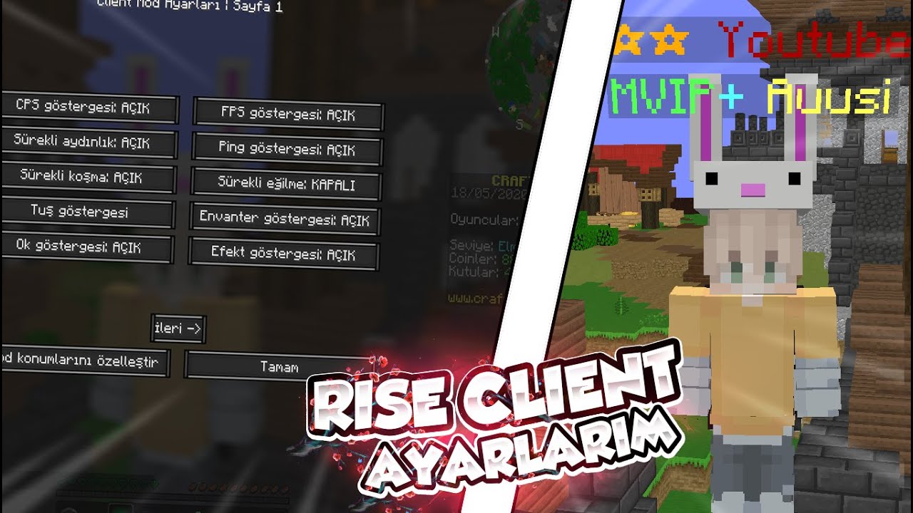 RiseClient ayarlarım [FPS BOOST] yeni özellikler *-* craftrise skywars ...