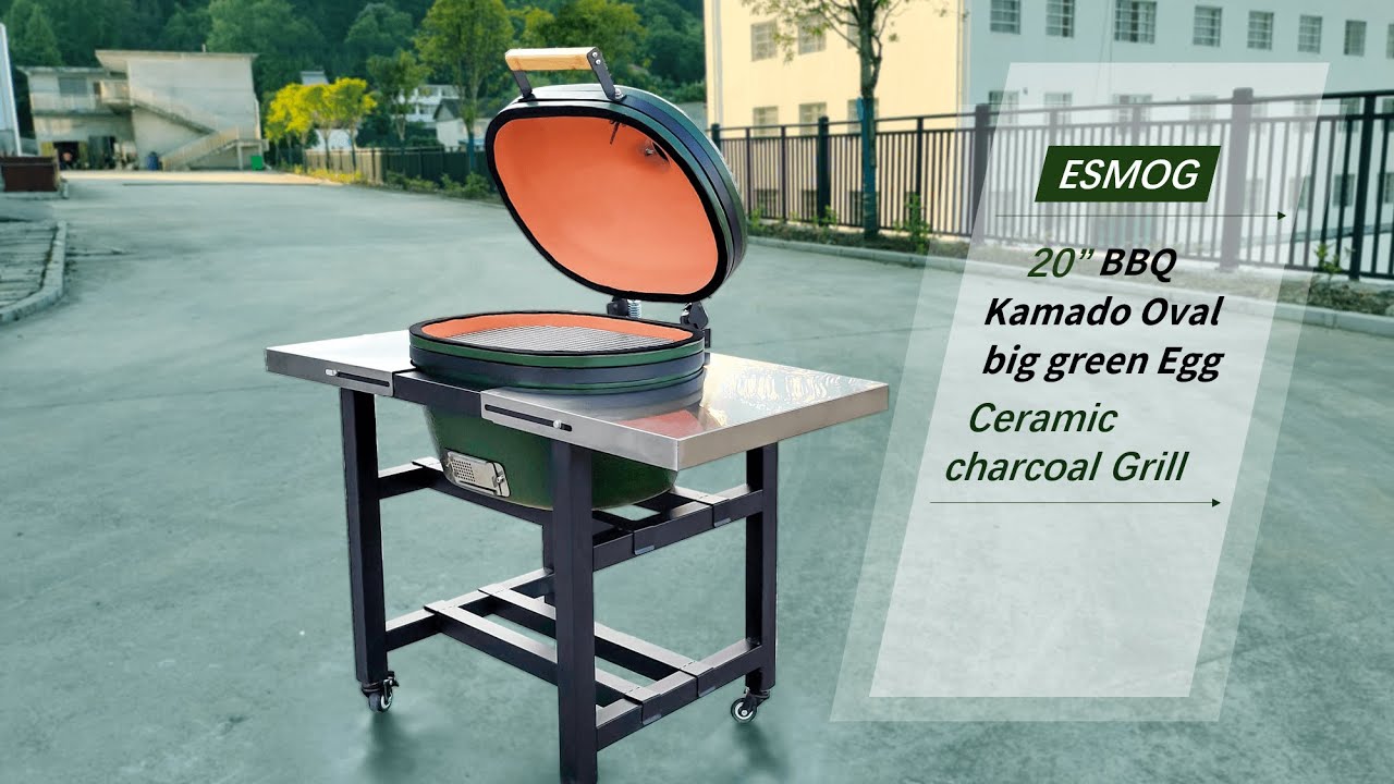 20” Oval Ceramic charcoal Grill- BBQ Kamado Oval big green Egg - YouTube