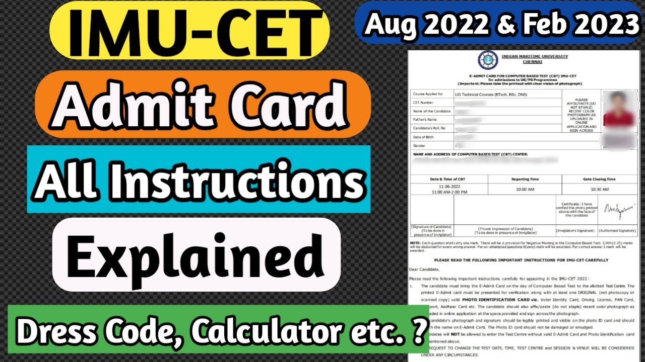 IMU CET Admit Card Instructions and Procedure to Follow | IMU CET Aug ...