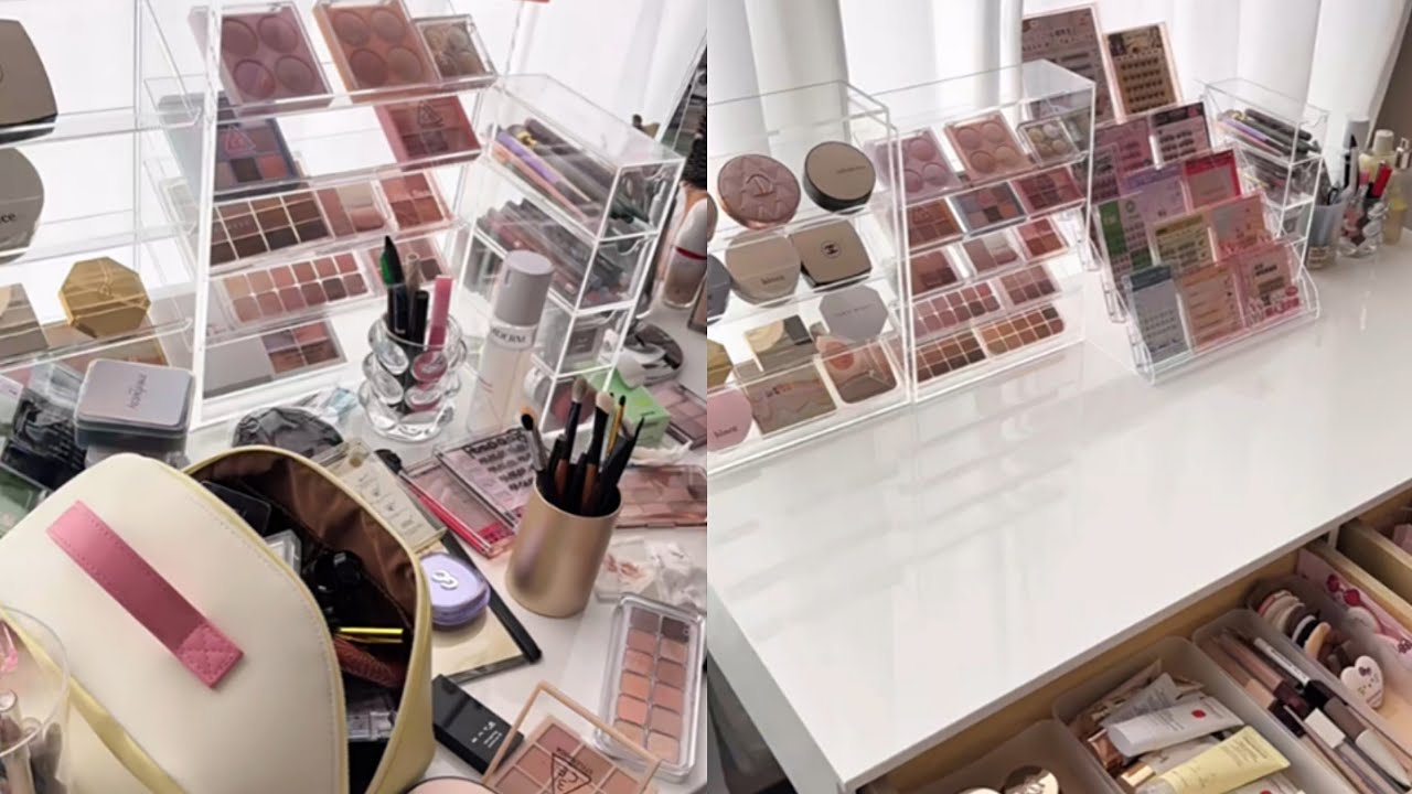 ASMR MAKEUP & ORGANIZING VANITY 🎀 Satisfying video 🏹 - YouTube