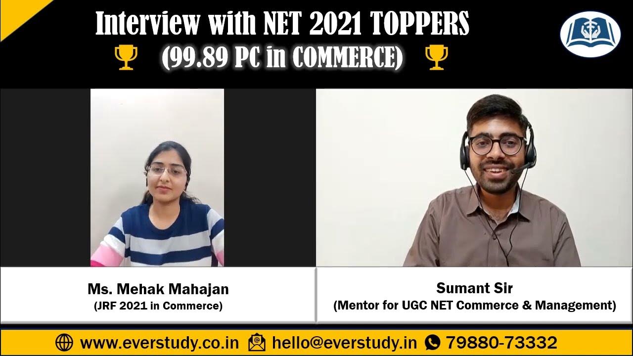 Interview with Toppers Series | JRF Mehak Mahajan | UGC NET Commerce 2021 - YouTube
