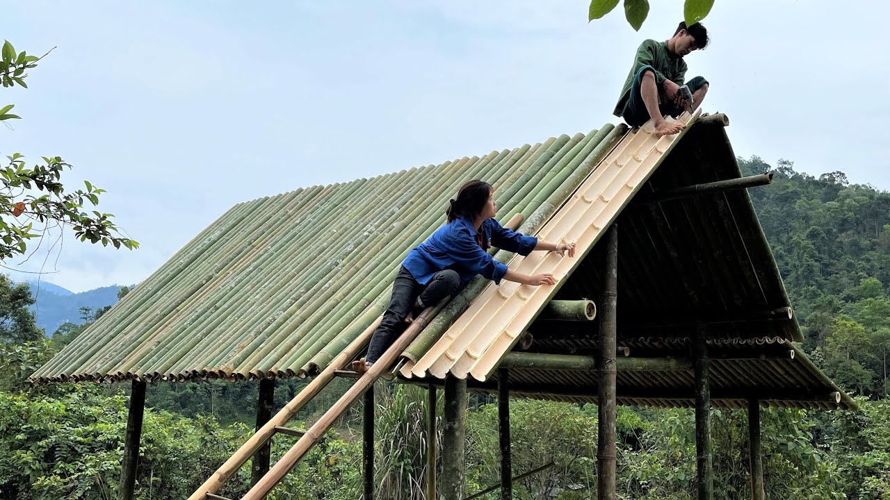 Young couple building bamboo villa - Amazing bamboo house design skills ...