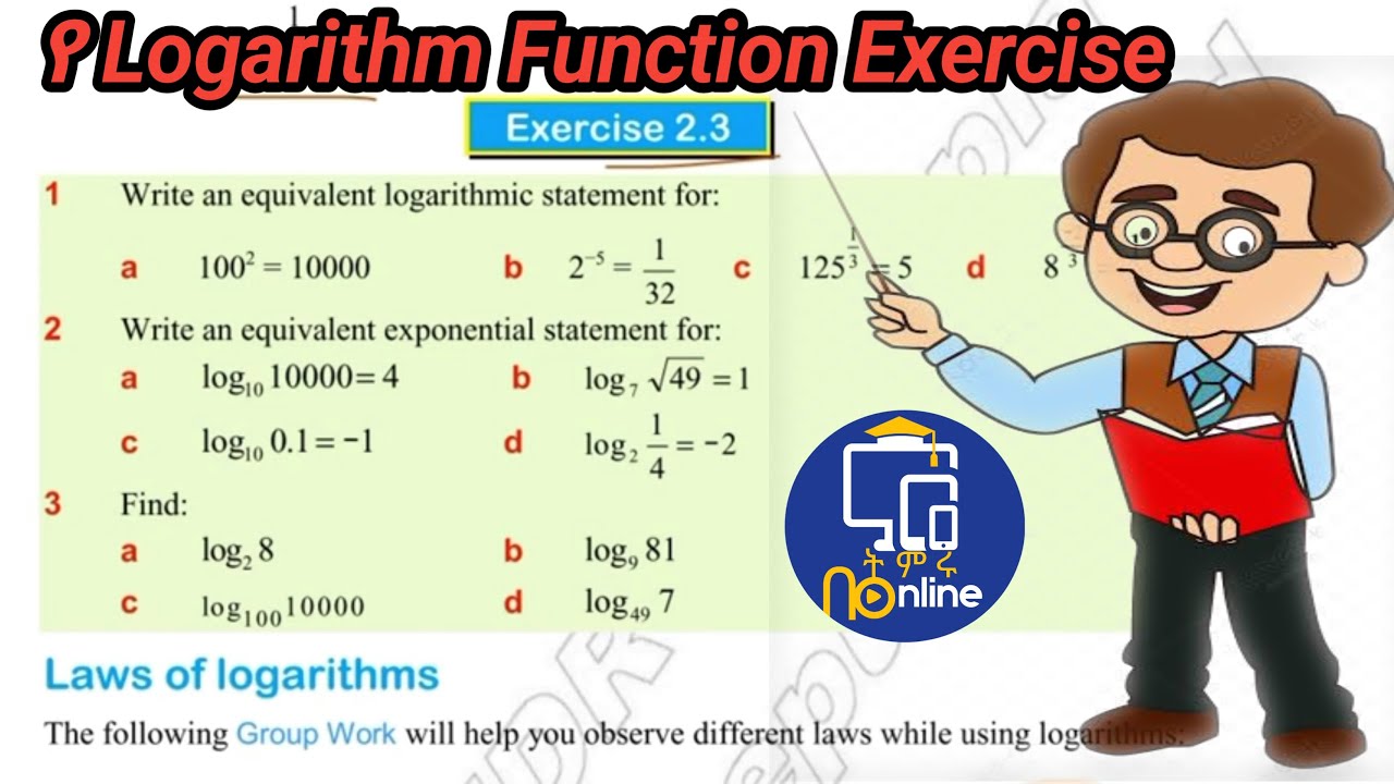 Ethiopian Remedial Class Mathematics Exercise about logarithm function ...